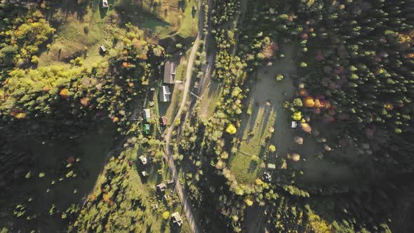 Top Down Mountain Village at Rural Road Aerial, Stock Footage | VideoHive