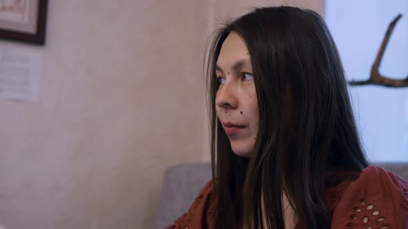 Native American Woman Profile Beautiful Face with Narrow Eyes and Many ...