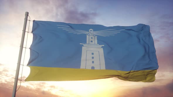 Alexandria Flag City of Egypt Waving in the Wind Sky and Sun Background ...