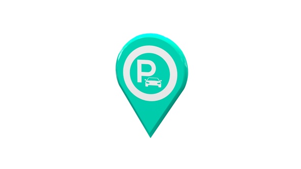 3D Cyan Map Location Pin With Parking Area Icon V8, Motion Graphics