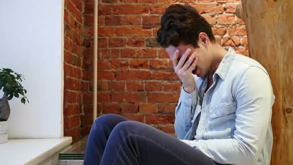 Sad Depressed Man Feeling Frustrated Tears in Eyes Weeping, Stock Footage