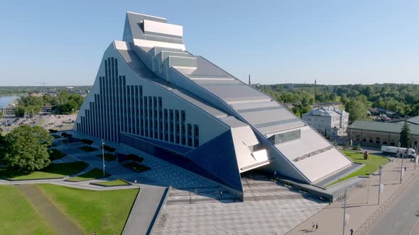 Aerial View of the National Library in Riga, Stock Footage | VideoHive