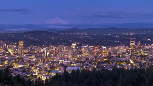 Portland Oregon skyline day to night timelapse seen from Pittock ...