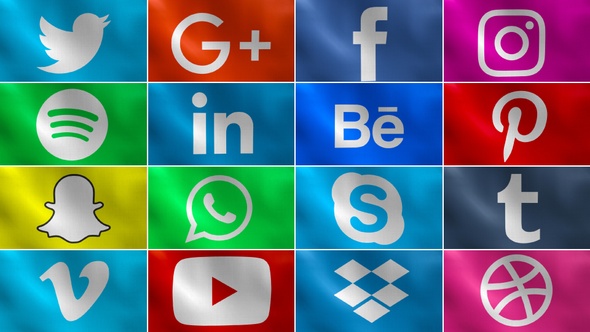 Social Media Flag Icons Blowing In The Wind, Motion Graphics | VideoHive