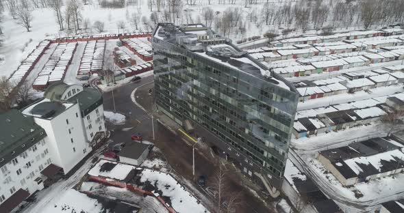 Modern Office in a Residential Area Aerial View of Building Glass ...