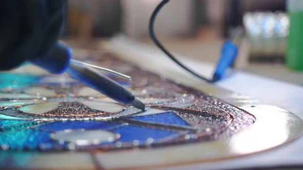 Closeup Soldering of Stained Glass Seams, Stock Footage | VideoHive