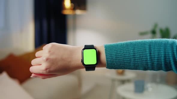 Woman Using Smartwatch with Chroma Key Closeup, Stock Footage | VideoHive