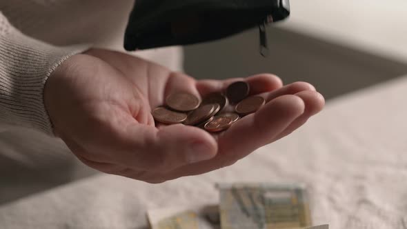A Poor Man Counting Coins in the Palm of His Hand, Stock Footage ...