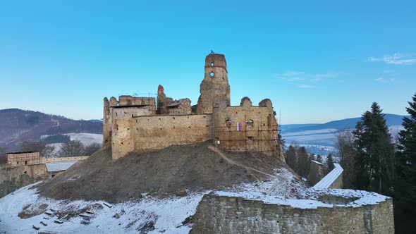 Aerial view of castle in Zborov village in Slovakia, Stock Footage