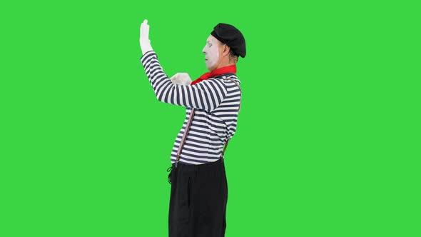 Mime Walking in Facing the Wall Opening the Door and Walking Away on a ...