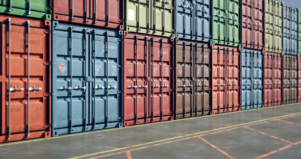 Moving Along Stacks of Cargo Containers, Seamless Loop, Motion Graphics