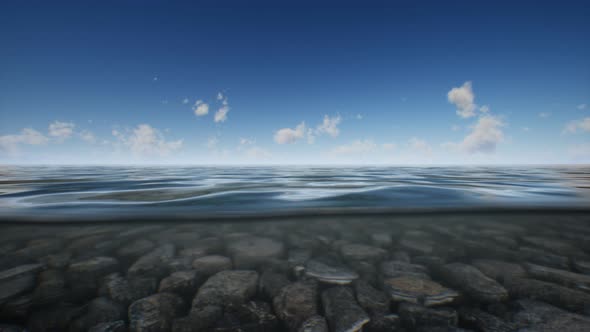 Ocean Seascape with Sky and Ocean Wave Splitted By Waterline to ...