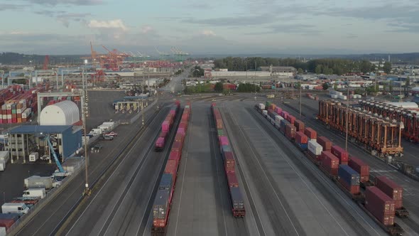Panoramic View Of Husky Terminal With Industrial Containers And Cranes ...
