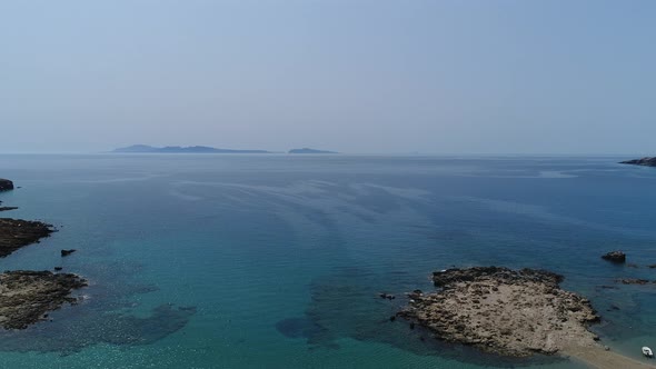 Magganari beach on the island of Ios in the Cyclades in Greece seen ...