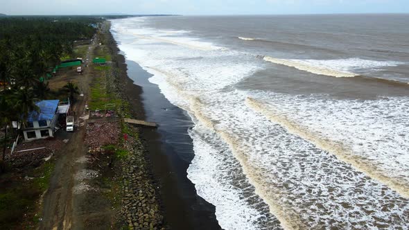beach at vasi rajodi beach waves india mumbai maharashtra drone shot ...