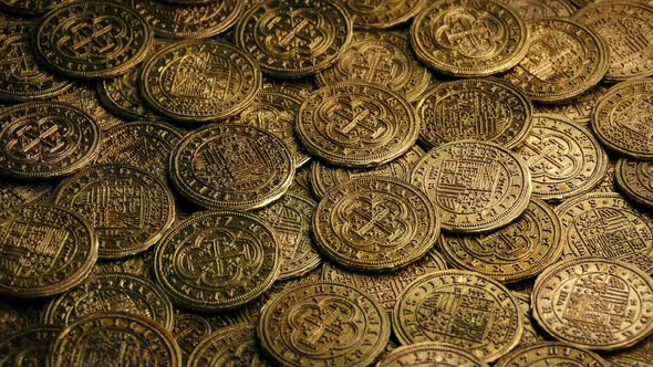 Spanish Galleon Coins Rotating, Stock Footage | VideoHive