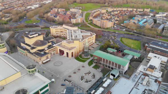 Aerial panoramic view of Basildon Town Centre, Library, St Martins ...