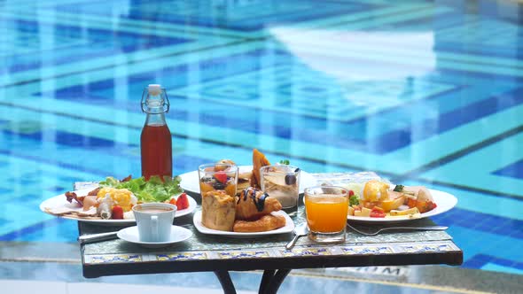 Breakfast Served on Terrace in Outdoors Poolside Restaurant at Luxury ...