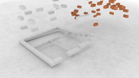 Bricks falling down and forming building frame, Motion Graphics | VideoHive