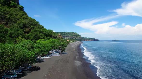 Aerial View along Black Sand Bugbug Beach (Pantai Bugbug), Bali ...