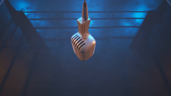 Animation with metal vintage microphone hanging down above the empty ...