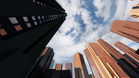 Low Angle Camera Flying Through A City, Motion Graphics | VideoHive