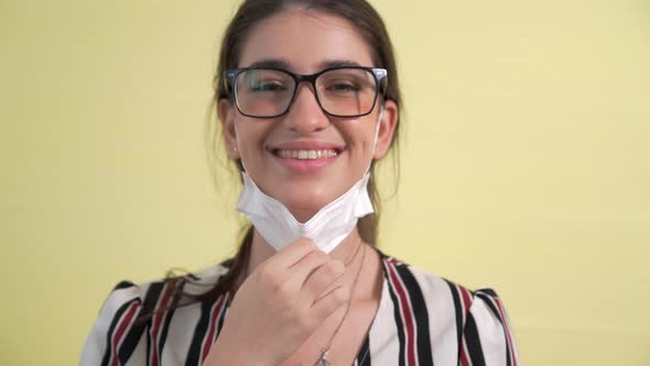 Young Woman Take Off Face Mask Removing From Face, Stock Footage ...
