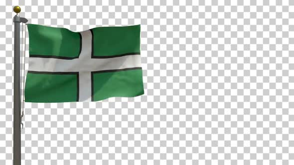 Devon City Flag (UK) on Flagpole with Alpha Channel - 4K, Motion Graphics
