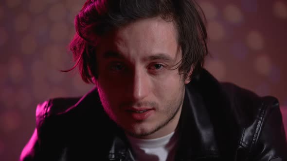 Depressed Man Crying Staring at Camera Without Blinking, Vain Existence ...