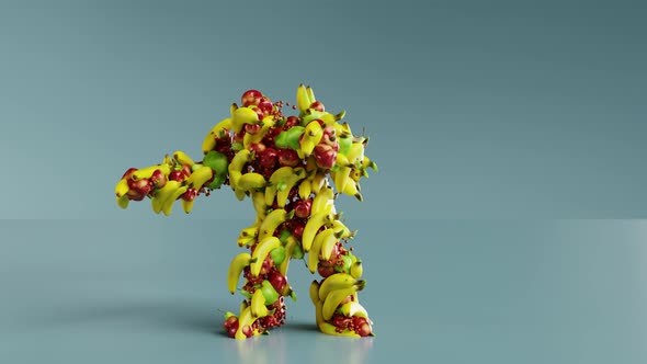 loop animation of fruits monster dancing, 3d render, Motion Graphics
