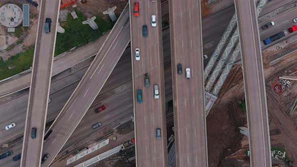 Birds eye view of traffic on major freeway in Houston, Stock Footage