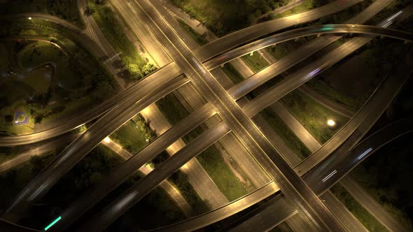drone flying over interchange and multi junction road, Stock Footage