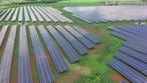 Aerial View of Green Field with Solar Energy Panels for Renewable ...
