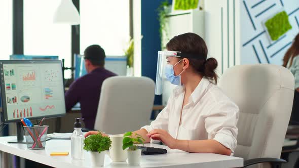 Businesswoman with Visor Working on Computer, Stock Footage | VideoHive