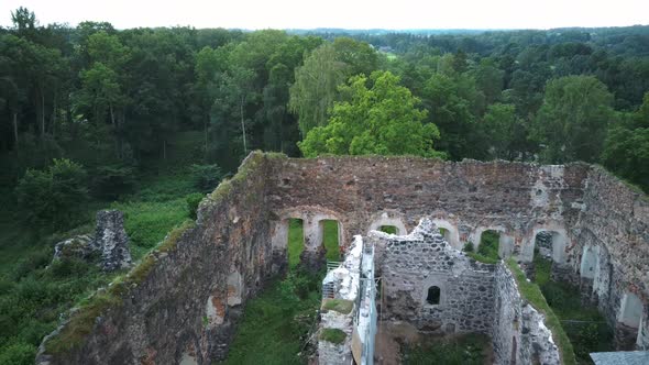 Medieval Castle Ruins in Latvia Rauna. Aerial View Over Old Stoune ...
