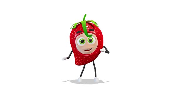 Strawberry Dancing A Silly Dance on White Background, Motion Graphics