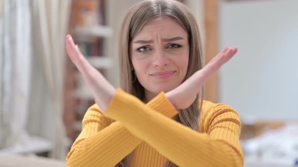 Portrait of Serious Young Woman Saying No By Hand Gesture, Stock Footage