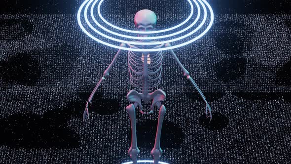 Futuristic Sci Fi Skeleton Opening His Jaw at Camera, Motion Graphics