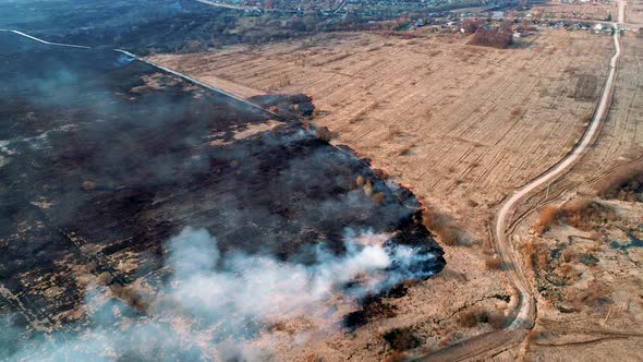 Strong Fire in an Empty Field Slight Smoke From a Burning Place, Stock ...