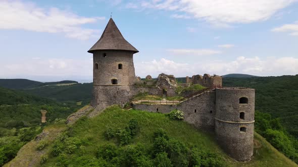 Aerial view of Somoska Castle in the village of Siatorska Bukovinka in ...