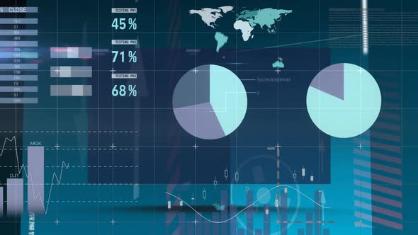Charts and statistics moving on a dark background, Motion Graphics