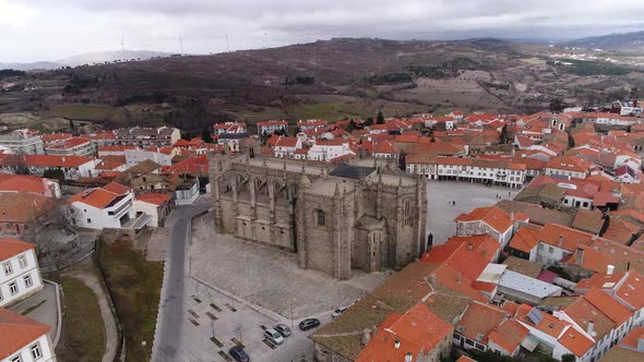 Drone view reveals layout of Guarda city surrounding the Guarda ...