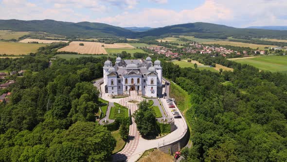 Aerial view of Halicsky Castle in the village of Halic in Slovakia ...