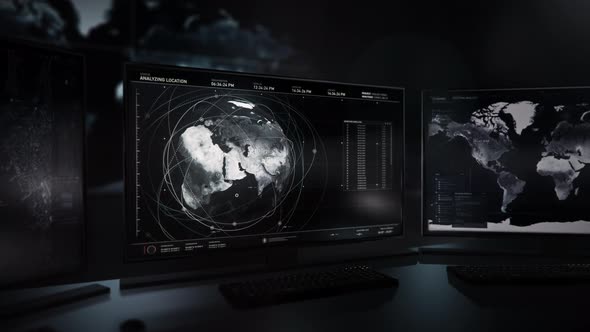 Spy Surveillance Computer Tracking Coordinates Of Secret Mission ...