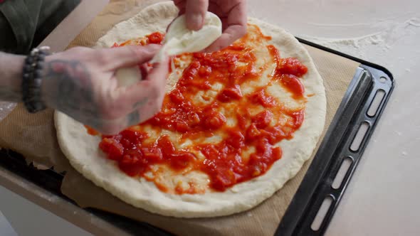 Adding Ripped Mozzarella to Pizza, Stock Footage | VideoHive