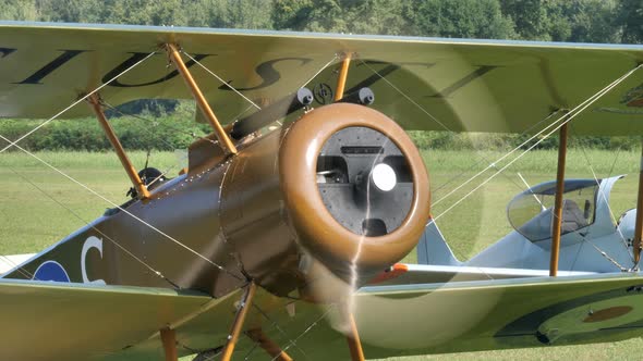 Closeup First World War British Historic Military Biplane with Engine ...