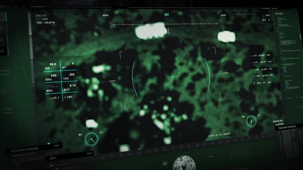 High Tech Night Vision Scan Of Military Vehicle Explosion In Futuristic ...