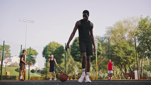 Team of Professional Basketball Players Training Before the Match ...