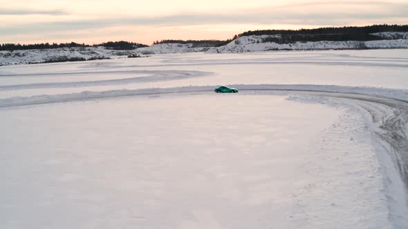 Aerial View of a Racing Car at an Ice Rally, Stock Footage | VideoHive