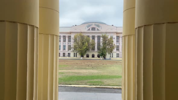Facade of Architectural Building Through Columns, Stock Footage | VideoHive